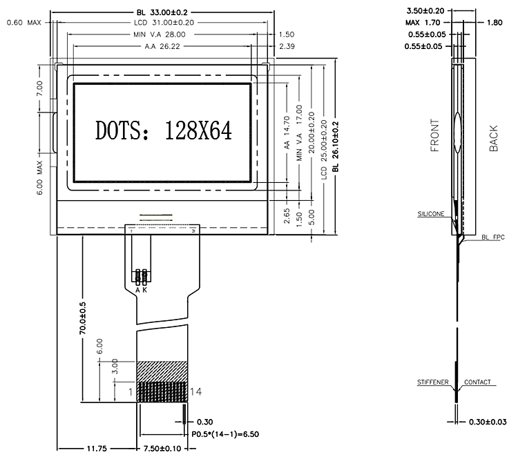 Very Small Size Graphic LCD 128x64 Pixels